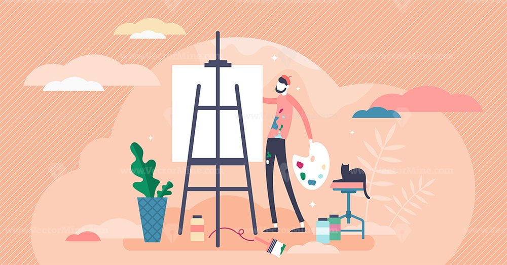 Drawing or painting concept, flat tiny person vector illustration ...