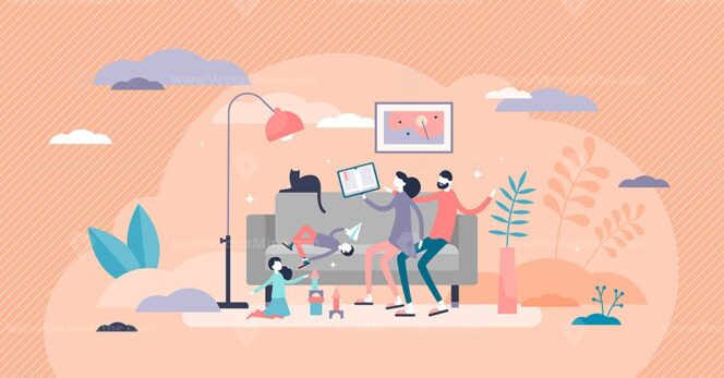 Happy life and happiness about family together time tiny person concept ...