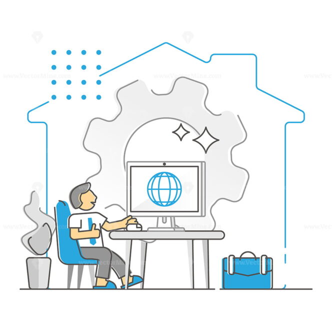 Workcation, work and vacation at remote leisure location tiny person ...