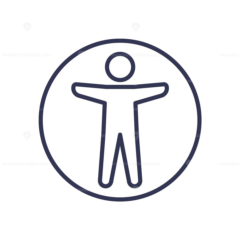 Accessibility icon depicting a person with open arms inside a circle ...