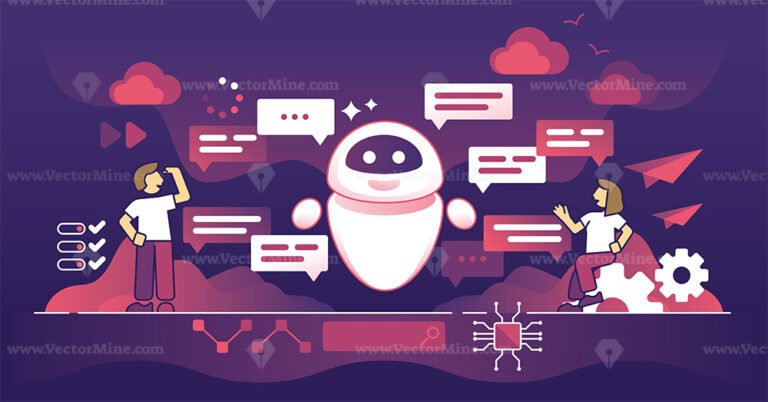 AI chat bot and artificial intelligence support app outline hands ...