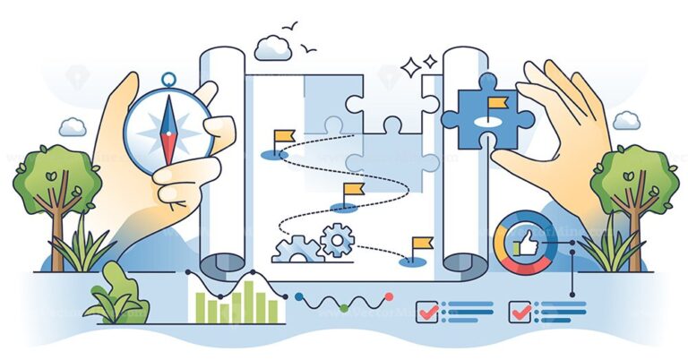 Data governance strategy with precise process planning outline hands ...