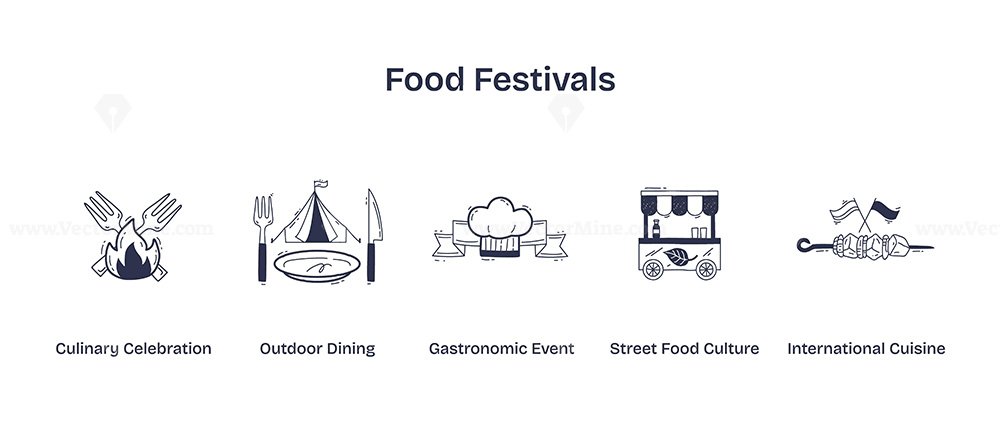 Food festivals feature culinary icons like tents, food trucks, and ...