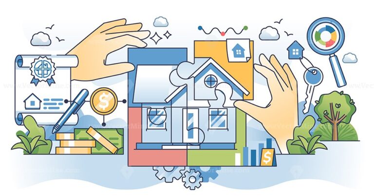 Fractional real estate and shared ownership outline icons collection ...