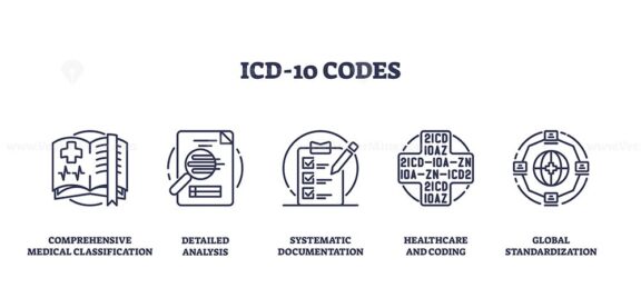 ICD 10 codes for medical diagnosis classification outline icons ...
