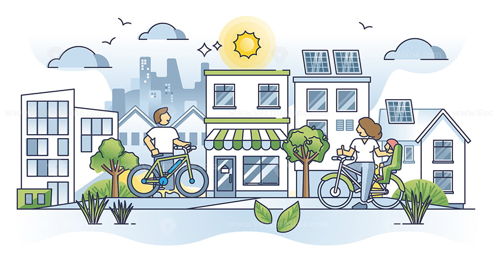 Sustainable ecosystem community with self sufficient society outline concept – VectorMine