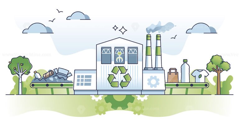 Recycling and reducing waste with trash or garbage separation outline ...